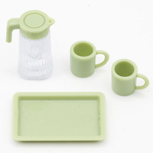 ART429 - Plastic Water Pitcher with Cups and Tray, Light Green